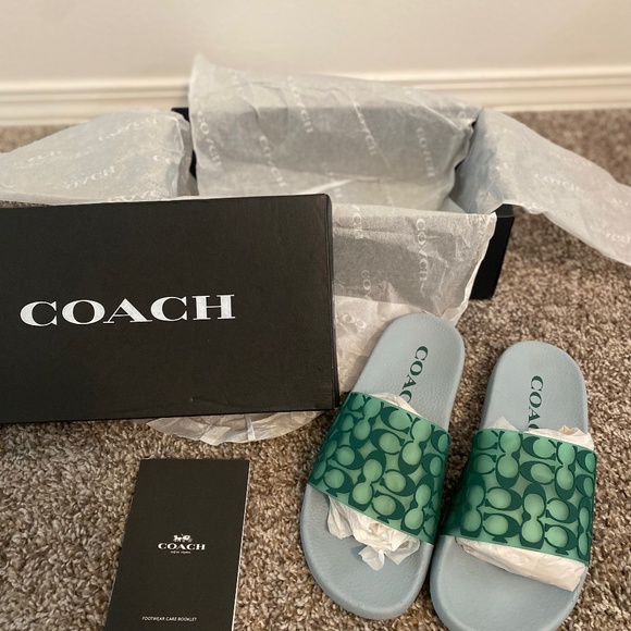 Coach | Shoes | New Coach Slides Size 6 Waterfall Green Color | Poshmark